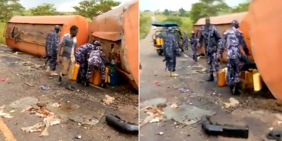 Nigerian police clear air on officers caught scooping fuel from a fallen petrol tanker, says ...