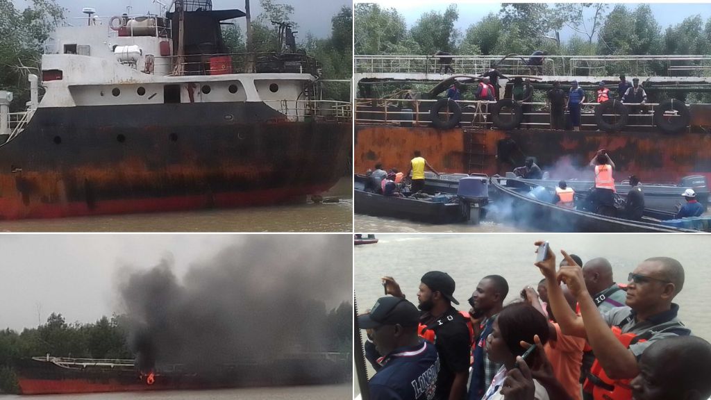 Nigerian security operatives set ablaze vessel carrying 800,000 litres of stolen crude oil to ...